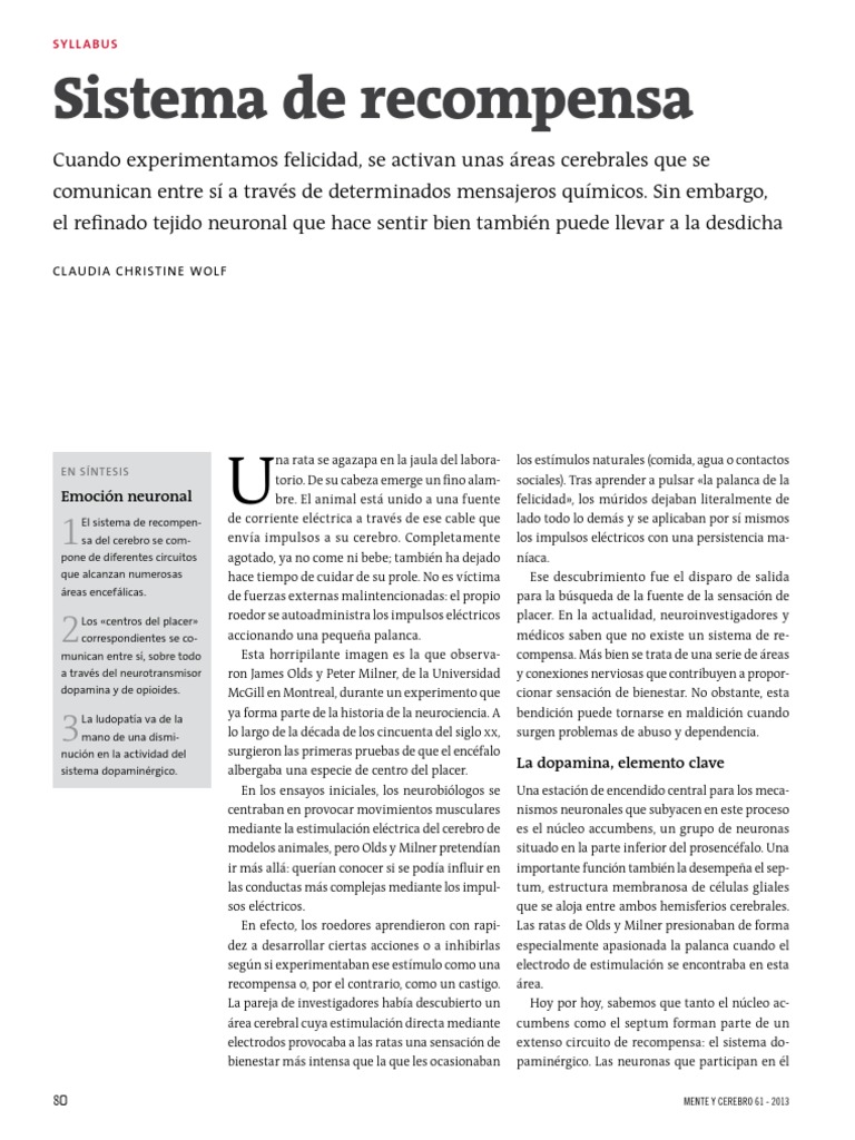 Sistema de recompensa en el cerebro | PDF | Dopamina | Cerebro