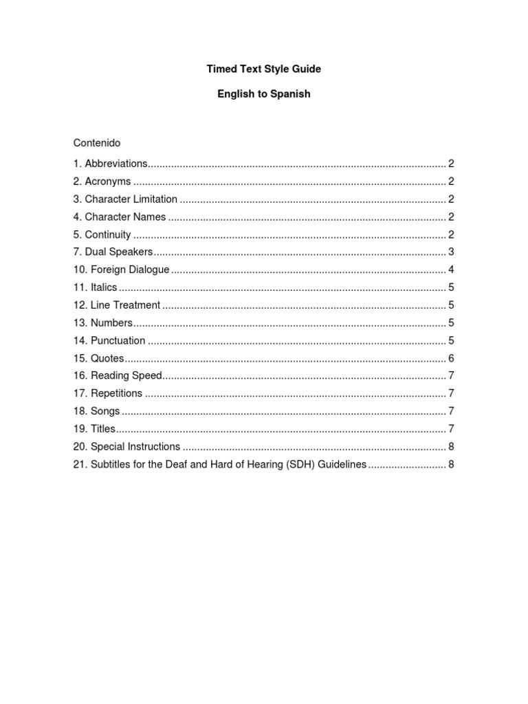 Timed Text Style Guide EN - SP | PDF | Ellipsis | Comma