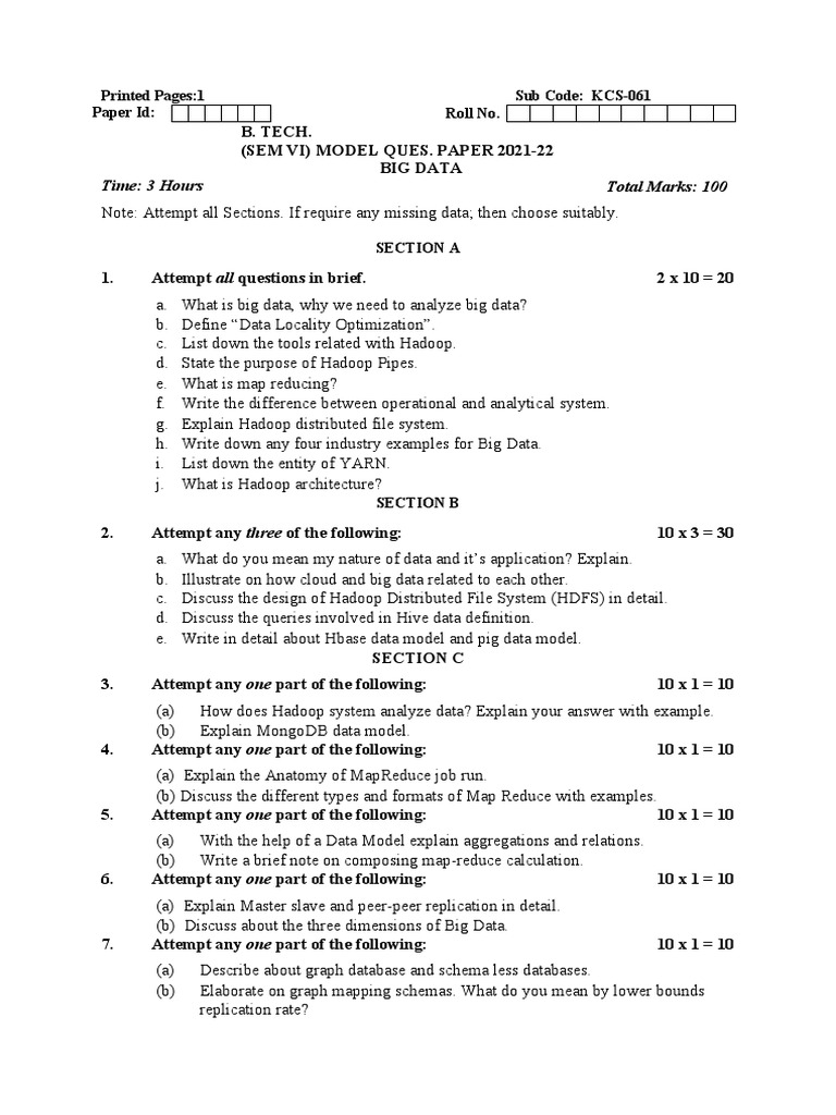 Modal Question Paper | PDF | Apache Hadoop | Map Reduce