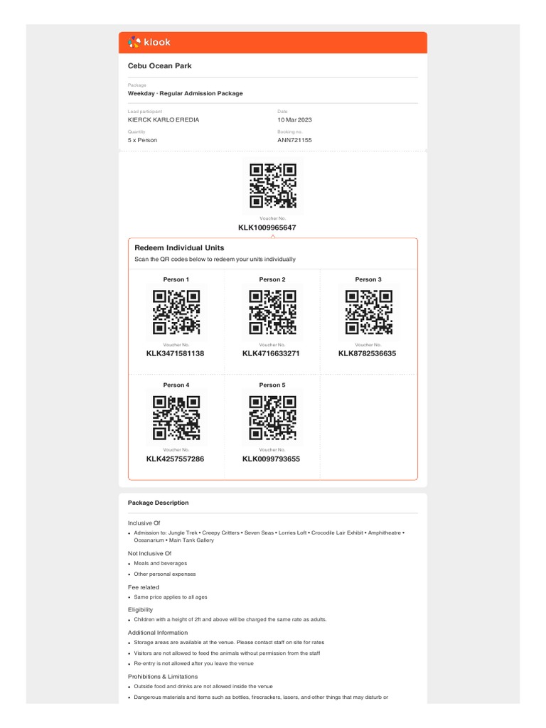Cebu Ocean Park: KLK1009965647 Redeem Individual Units | PDF