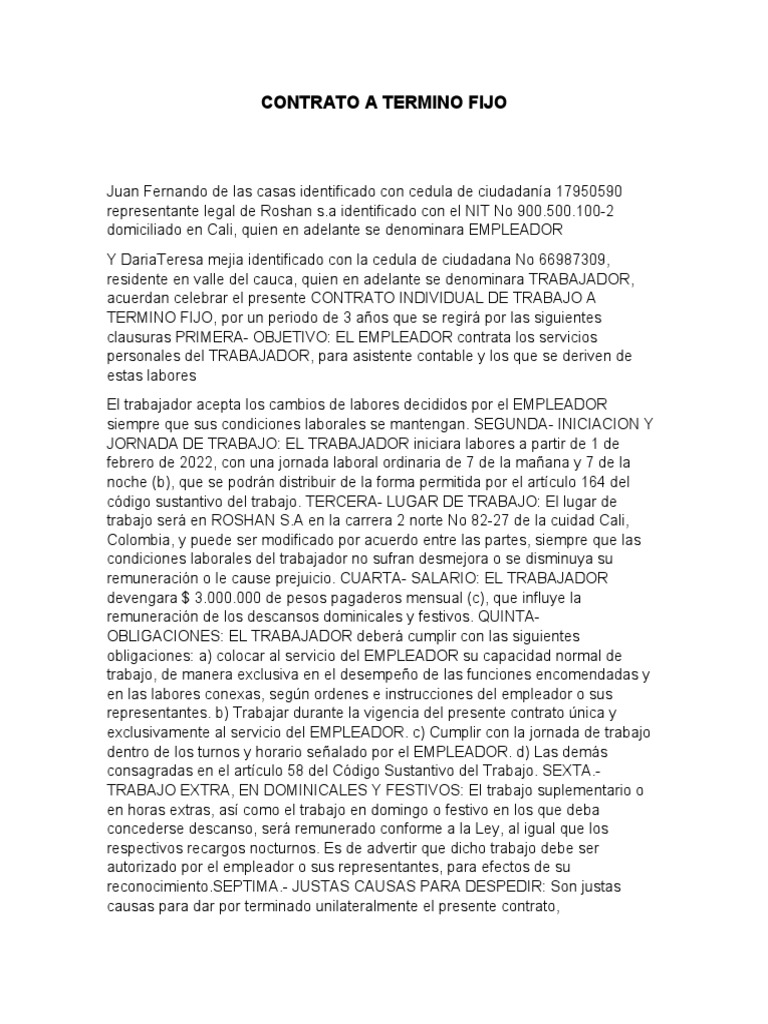 Contrato A Termino Fijo 2 | PDF