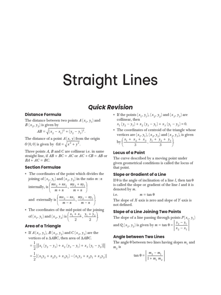 Straight Lines Quick Revision | PDF