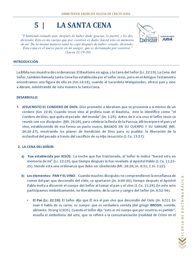 Tema No.5 La Santa Cena | PDF | eucaristía | Última cena
