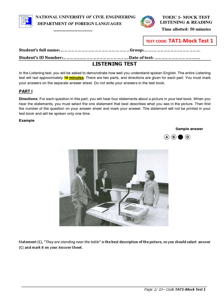 TA1-Mock Test 01-Official | PDF | Books