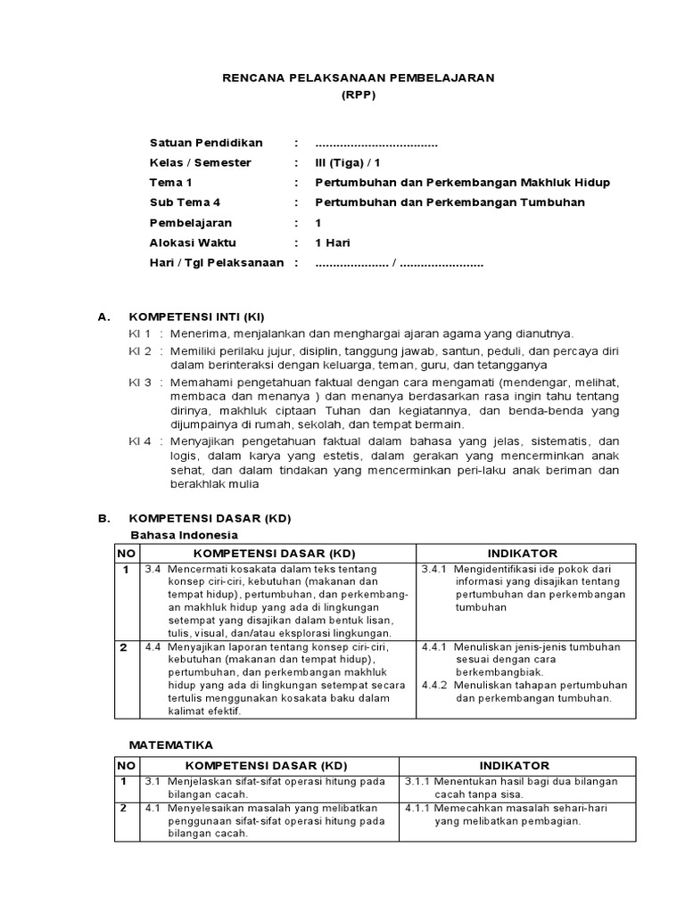 RPP K3 TEMA 1 ST 4 REV. 2018 | PDF