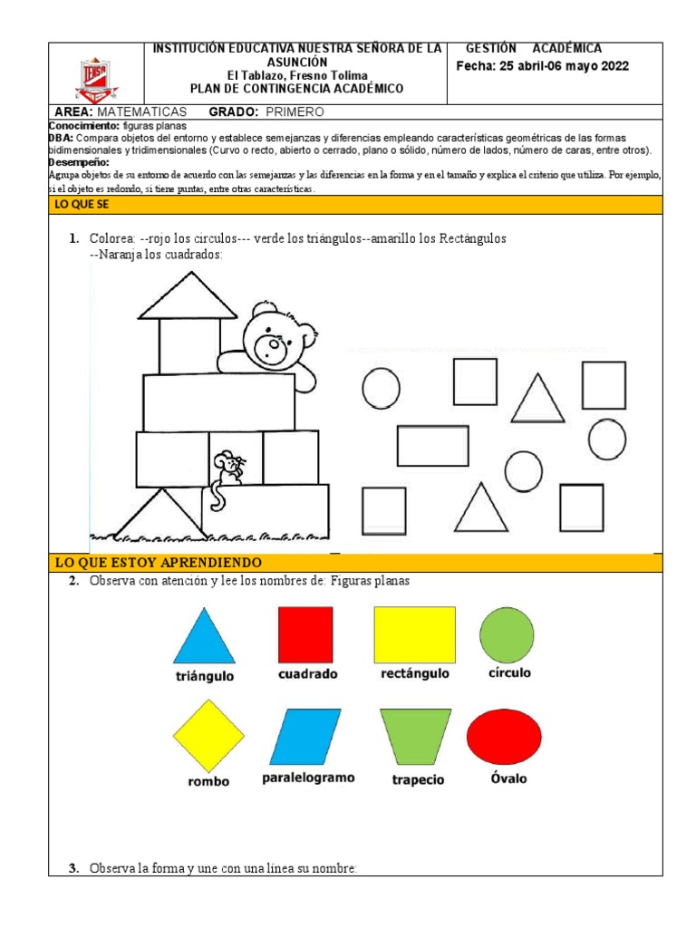Actividades de Figuras Planas para Primero | PDF