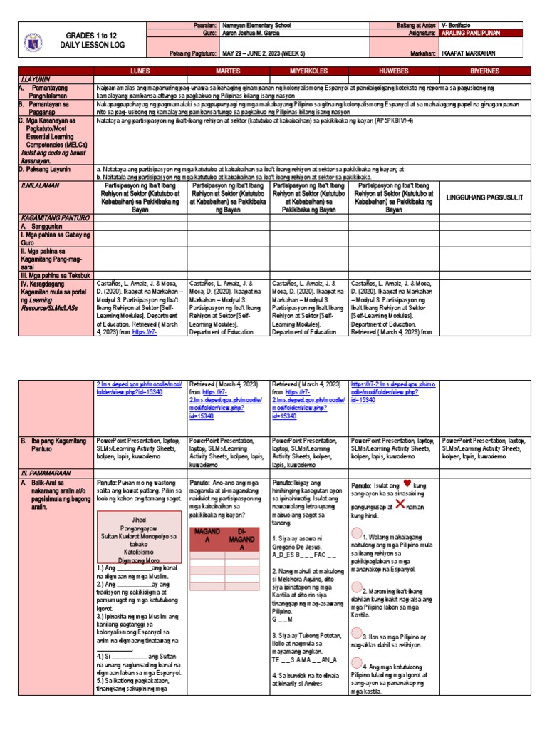 G5 Q4W5 DLL AP MELCs | PDF
