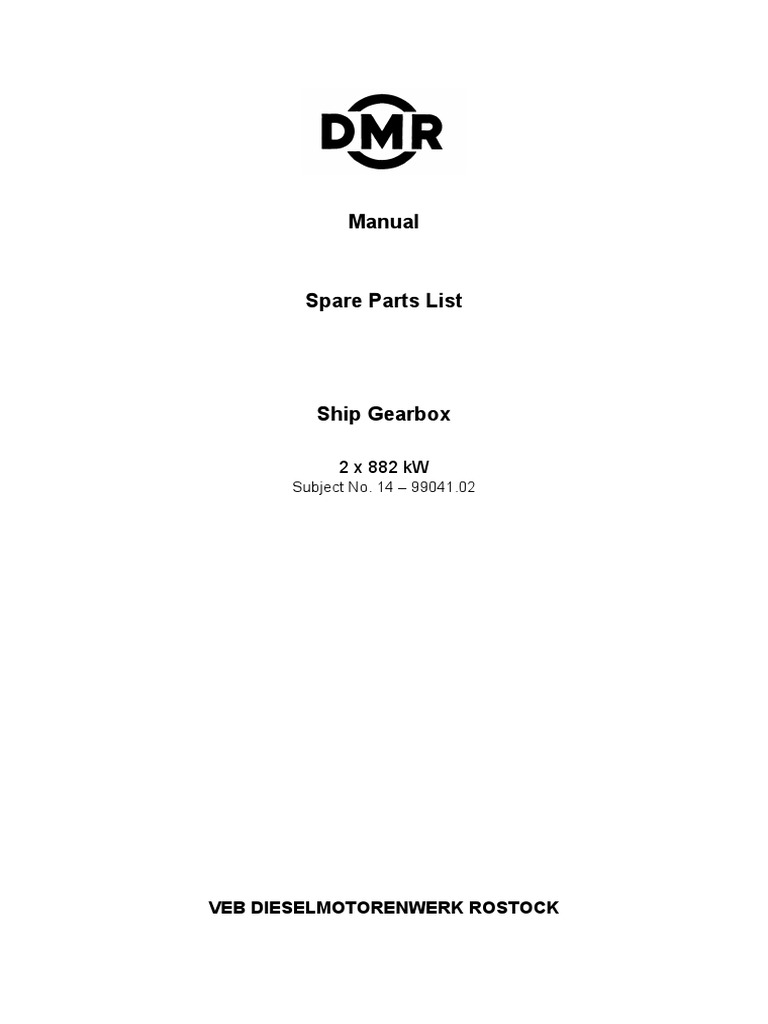 Reduction Gearbox Manual & Spare Parts List | PDF | Bearing (Mechanical ...