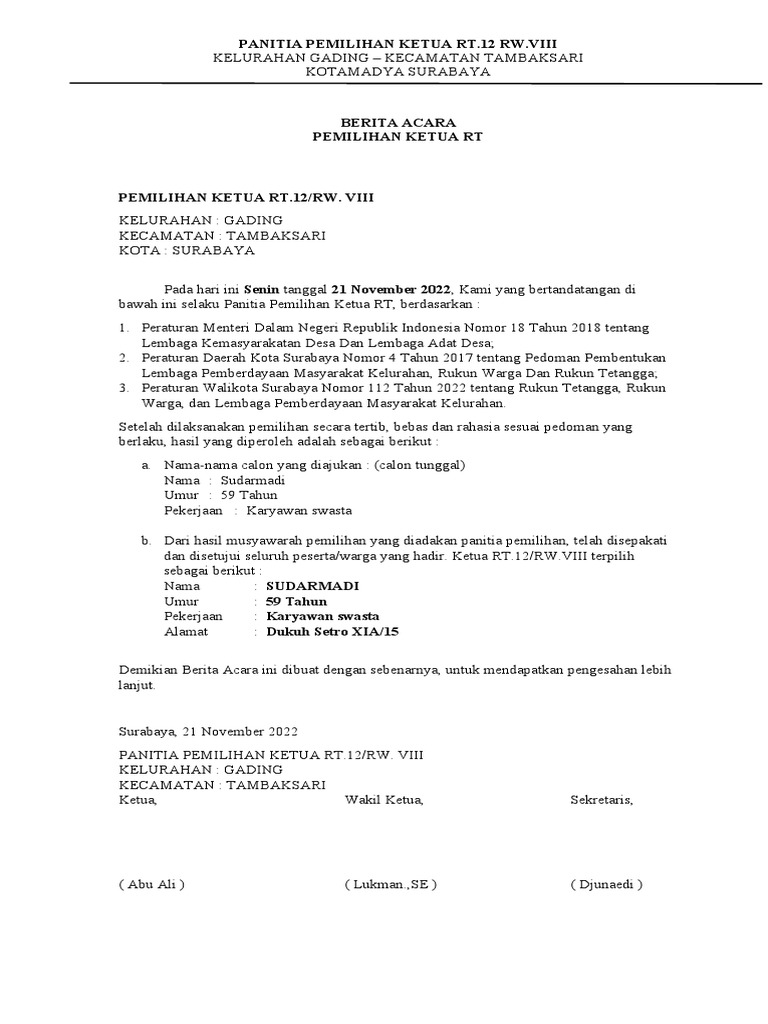 Berita Acara RT Terpilih | PDF