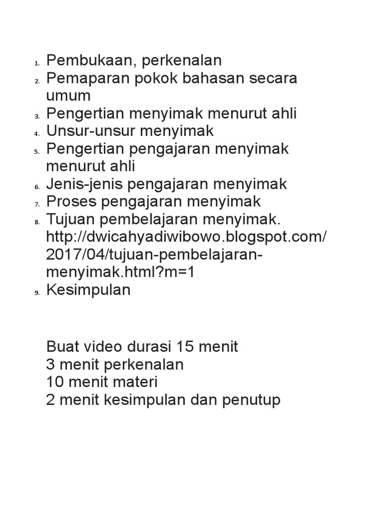 Tujuan dan Unsur Menyimak Video | PDF