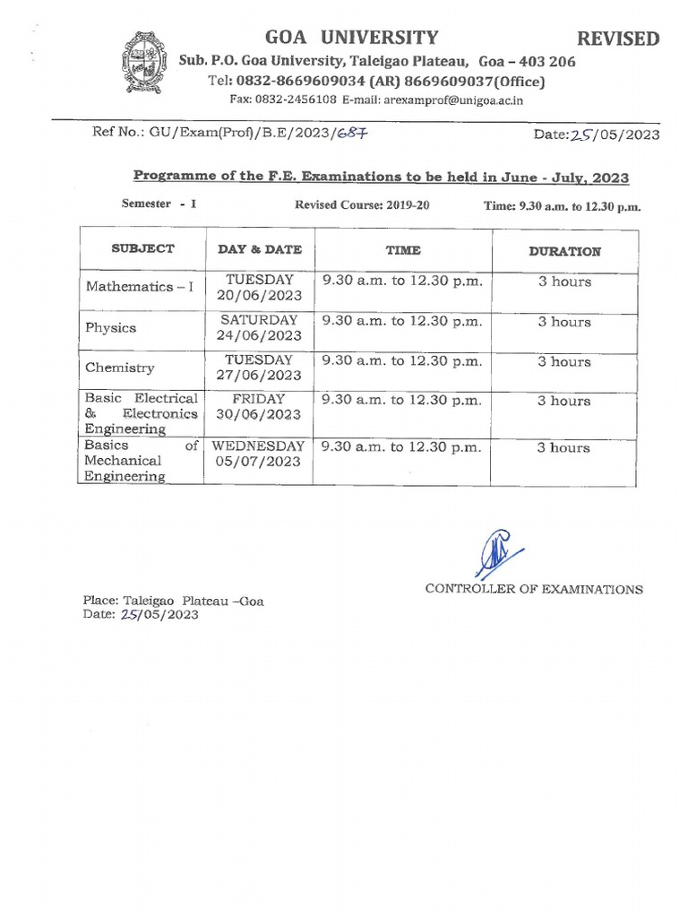 Revised Time Table June July 2023 RC 19 20 | PDF