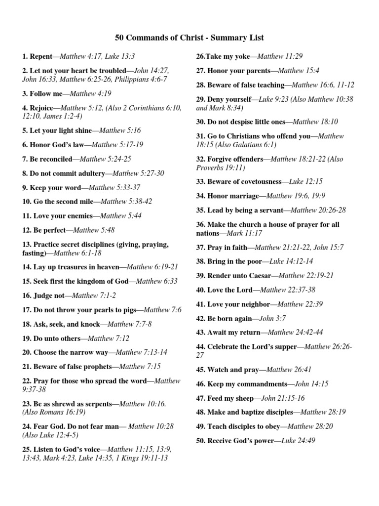 50 Commands of Christ | PDF | Gospel Of Matthew | Bible Content