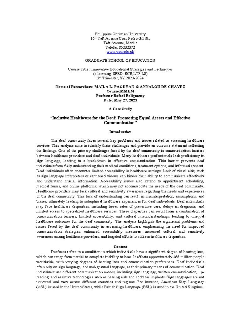 Paguyan de Chavez Case-Study | PDF | Hearing Loss | Health Care