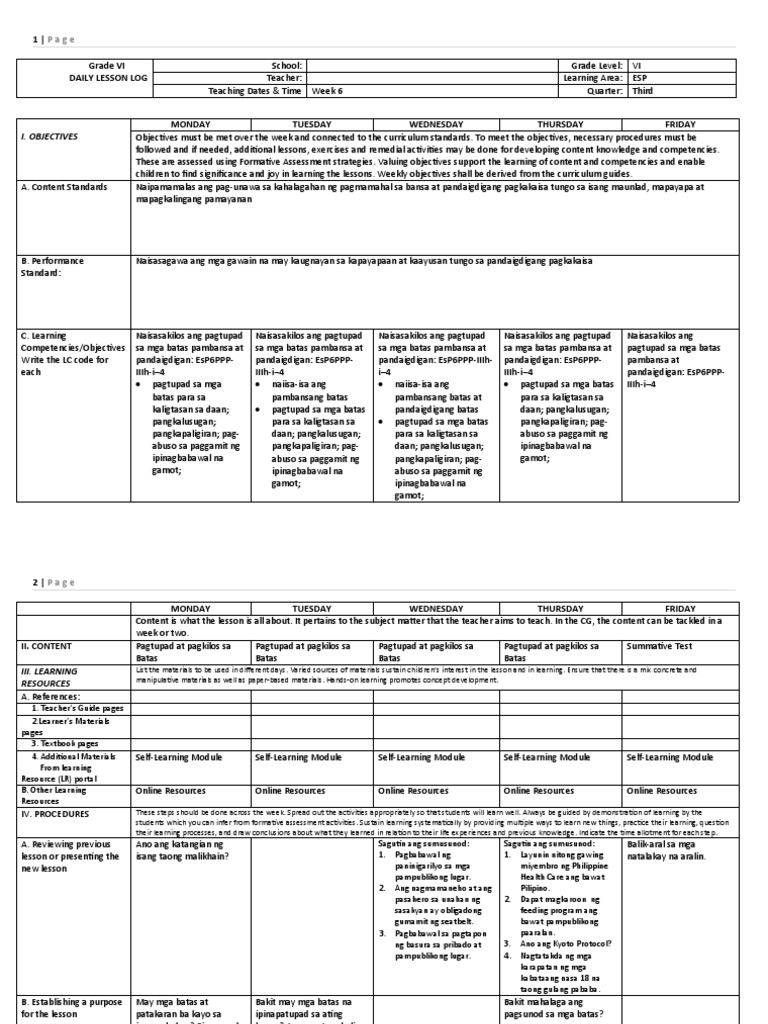 DLL Esp6 Q3 W6 | PDF