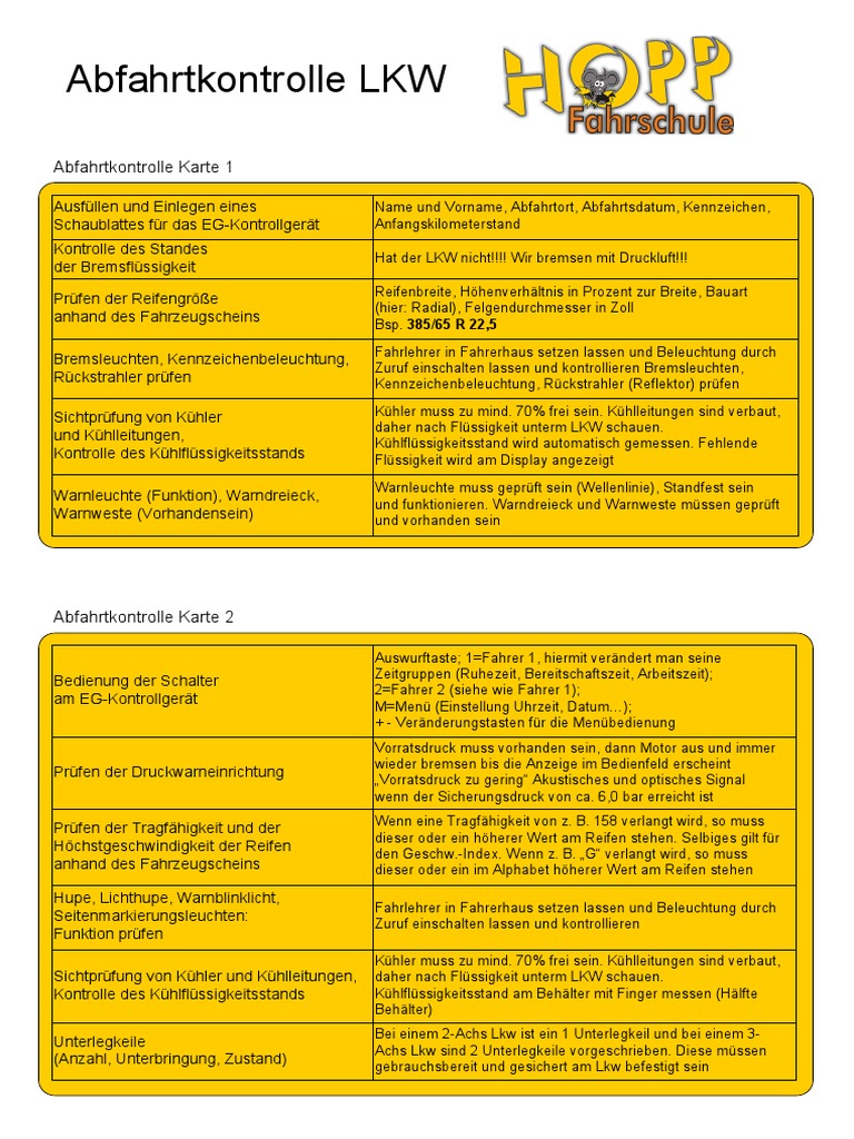 Hopp Abfahrtkontrolle LKW | PDF