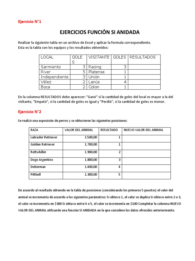Ejercicio Excel Funcion Si Anidada 2023 | PDF