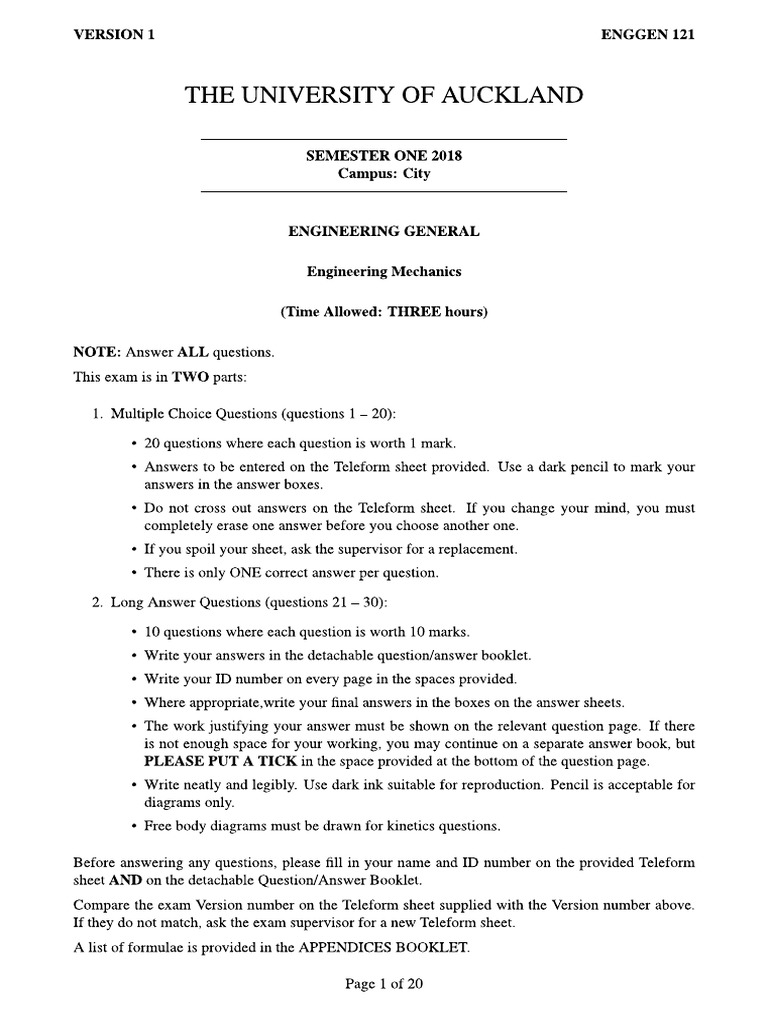 Enggen 121 Exam 2018 | PDF
