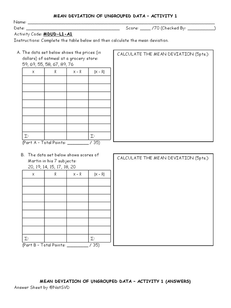 Mean Deviation Calculation Activity | PDF | Data | Computer Engineering