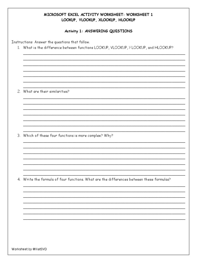 Microsoft Excel Activity Worksheet 1 - Lookup, Vlookup, Xlookup ...