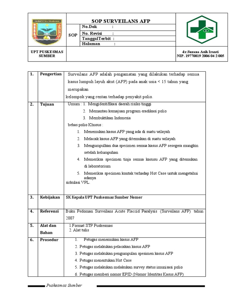 Sop Surveilans Afp | PDF