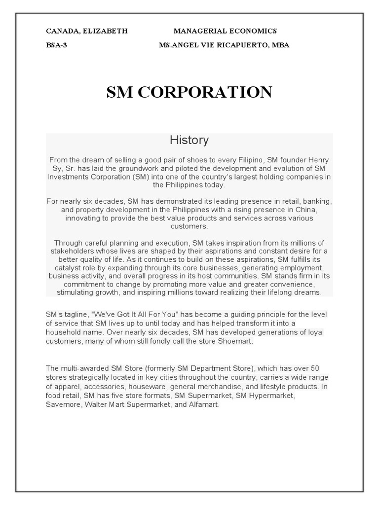 SM Corporation | PDF | Banks | Economies
