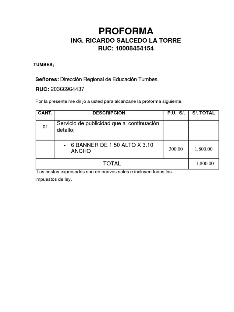 Proforma - Banner - Ricardo Salcedo La Torre | PDF
