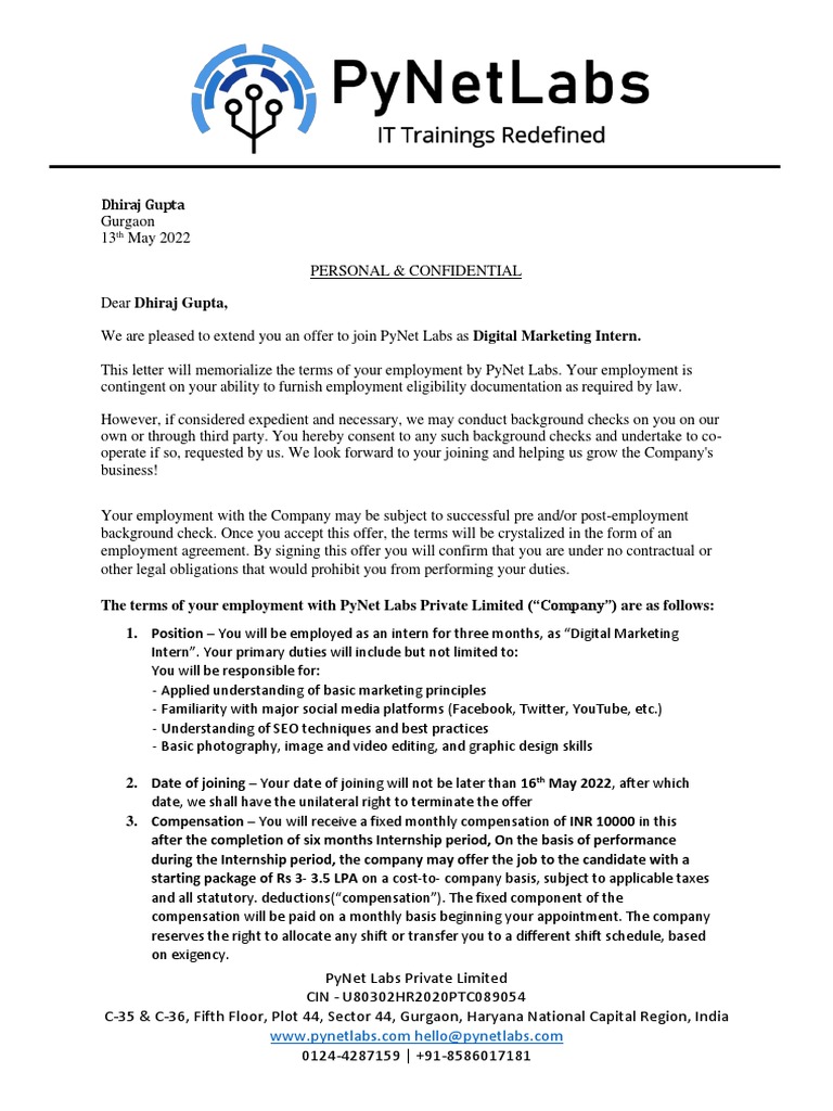 Dhiraj Gupta - DM Intern | PDF | Employment | Economies Dhiraj Gupta - DM Intern | PDF | Employment | Economies