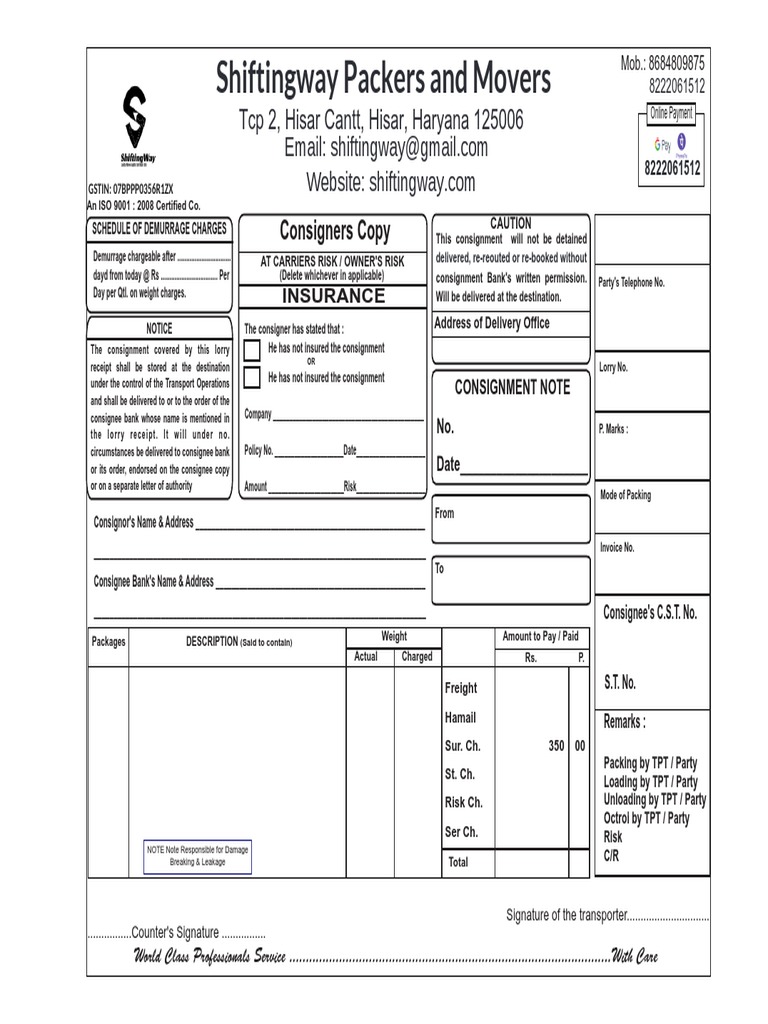 Demurrage Charges and Transport Receipt | PDF