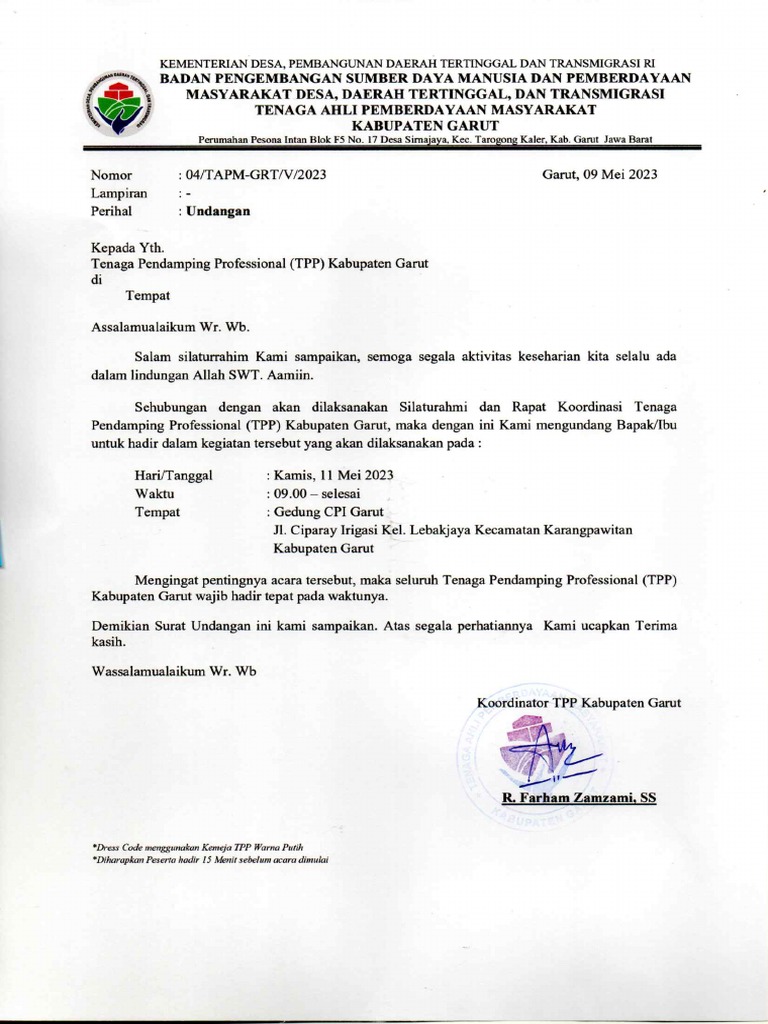 Surat Undangan Rakoor TPP | PDF