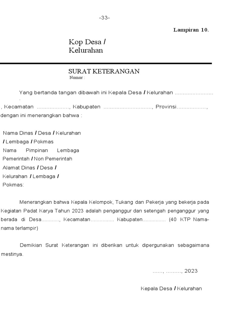 Kop Desa I Kelurahan: Surat Keterangan | PDF