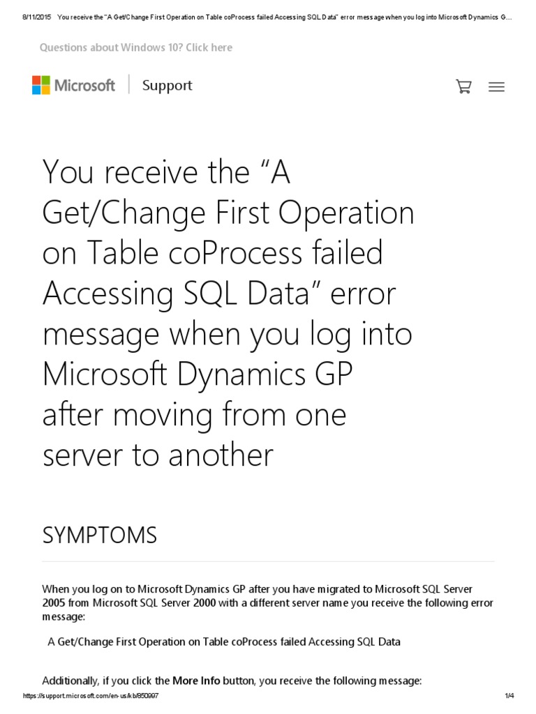Fix Dynamics GP SQL Error After Migration | PDF | Computers