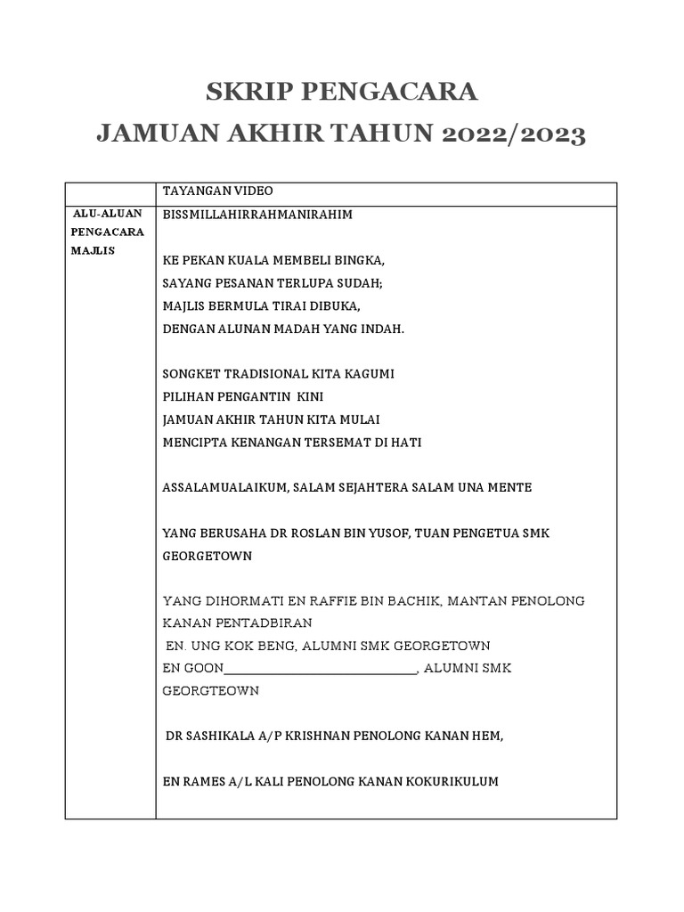 Skrip Pengacara Jamuan Hi Tea 2022 2023 | PDF