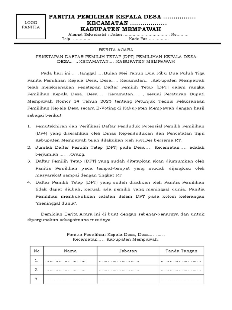 Format Ba Penetapan DPT | PDF