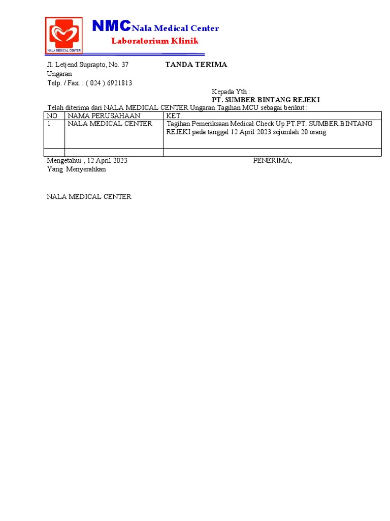 TT Hasil Mcu PT Semarang Garment | PDF