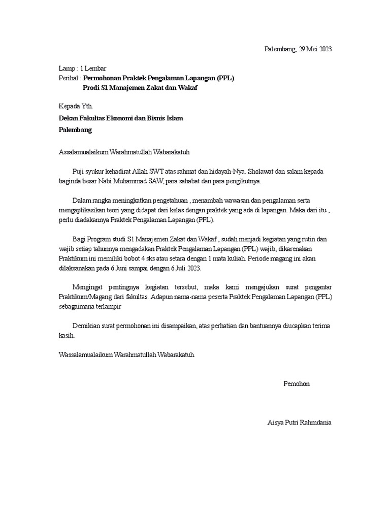 Surat Permohonan Magang 1 | PDF