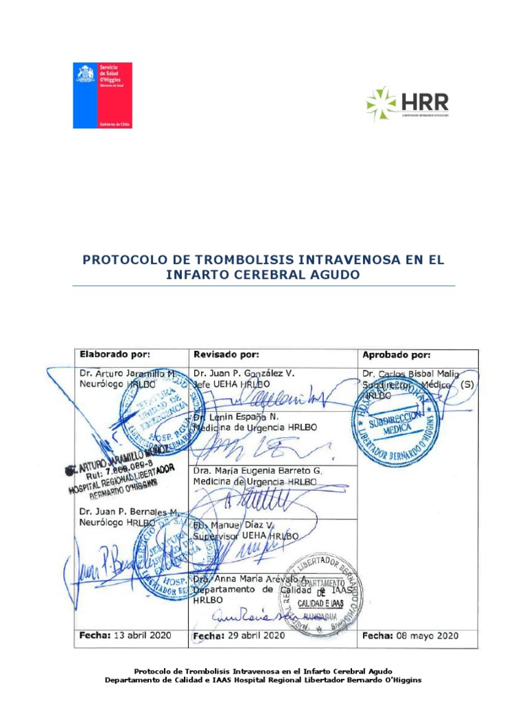 Protocolo de Trombolisis Intravenosa en el Infarto Cerebral Agudo V0 ...