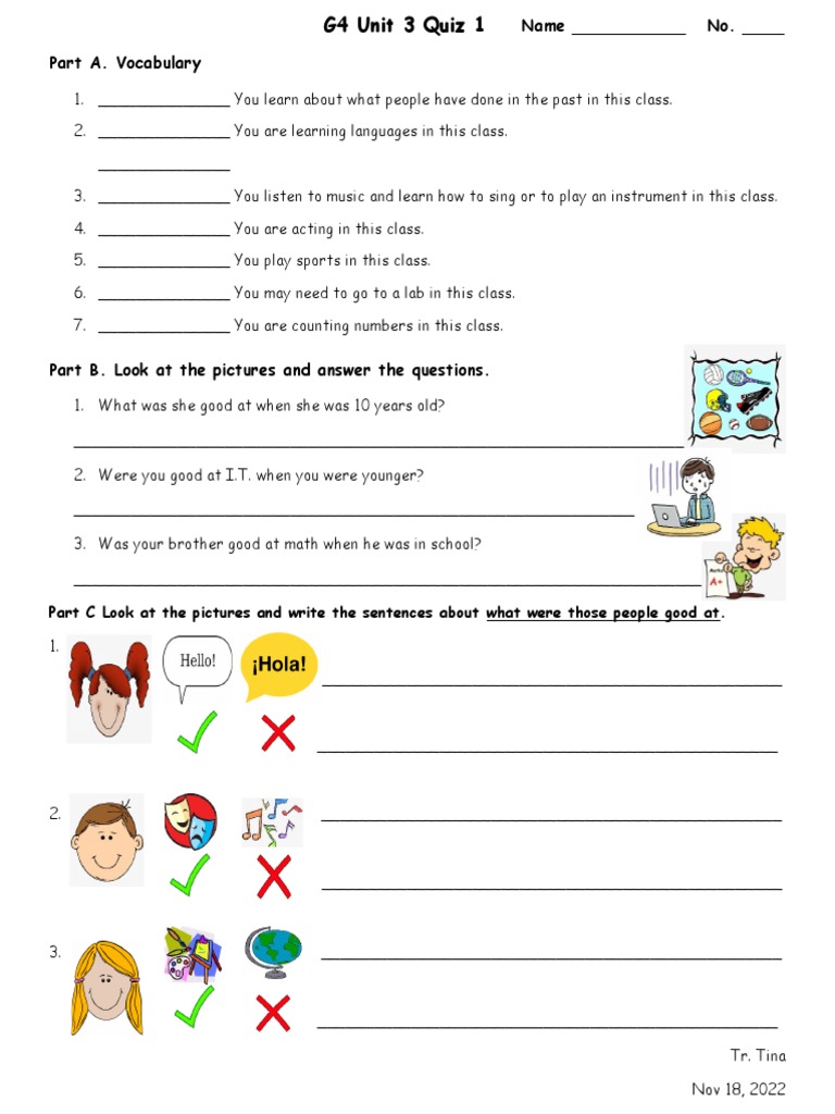 G4 Unit 3 Quiz 1 | PDF | Games & Activities