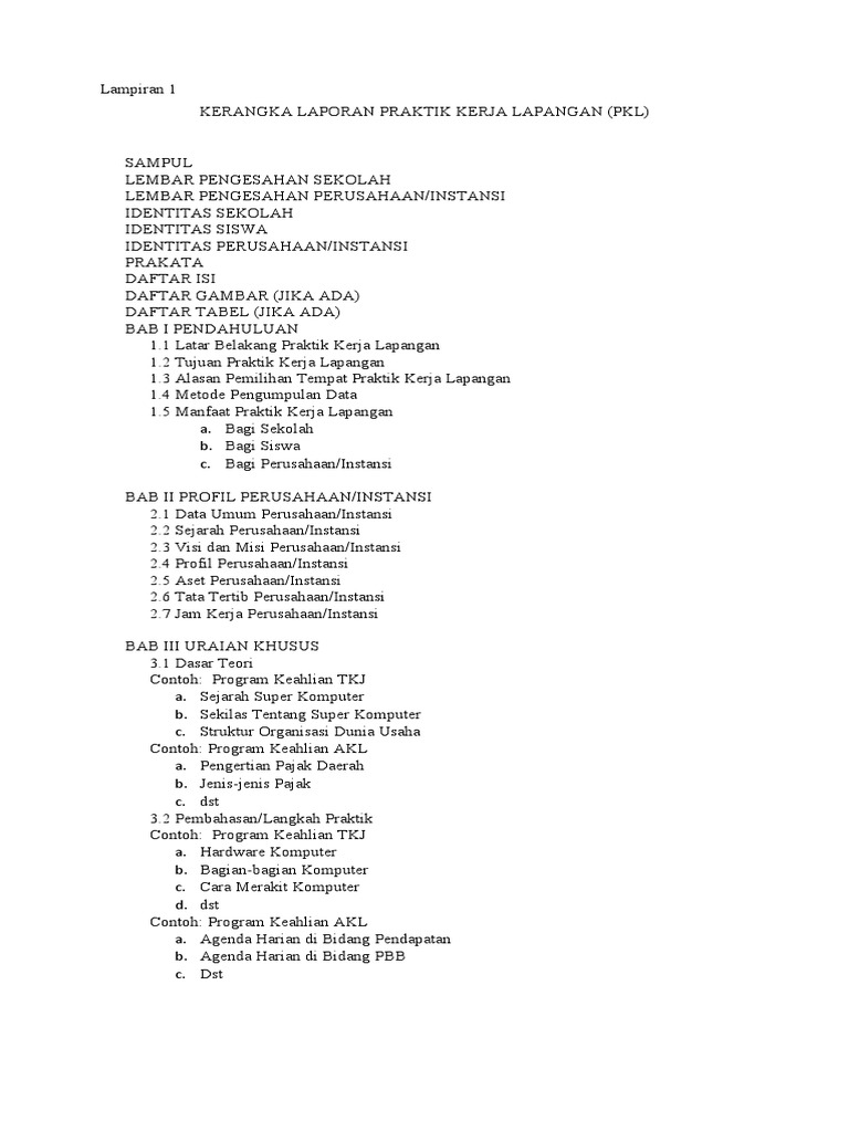 KERANGKA LAPORAN PKL | PDF