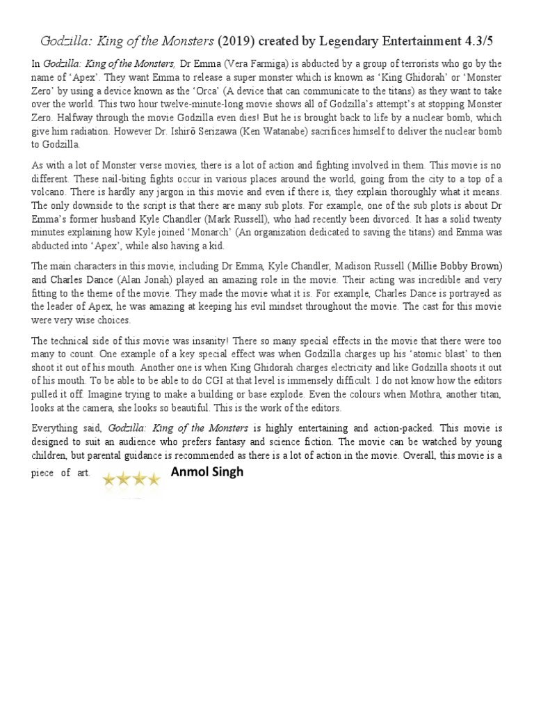 set 37 writing godzilla review | PDF