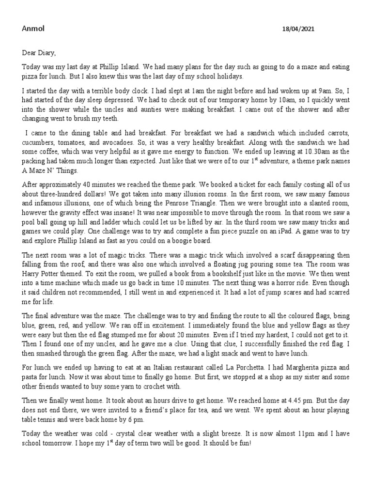 Set 41 Writing Diary Entry | PDF