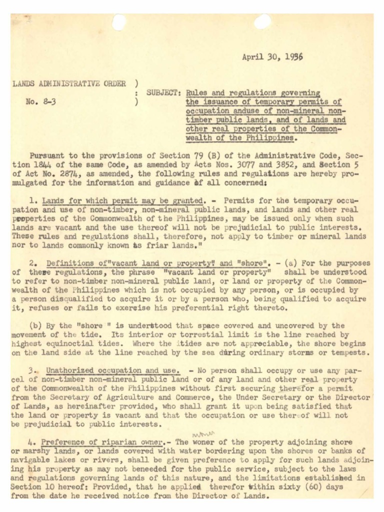 LAO No. 8-3 Issuance of Temporary Permits of Occupation and Use of Non ...