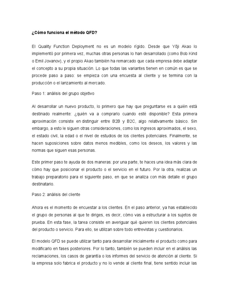 ¿Cómo Funciona El Método QFD? | PDF