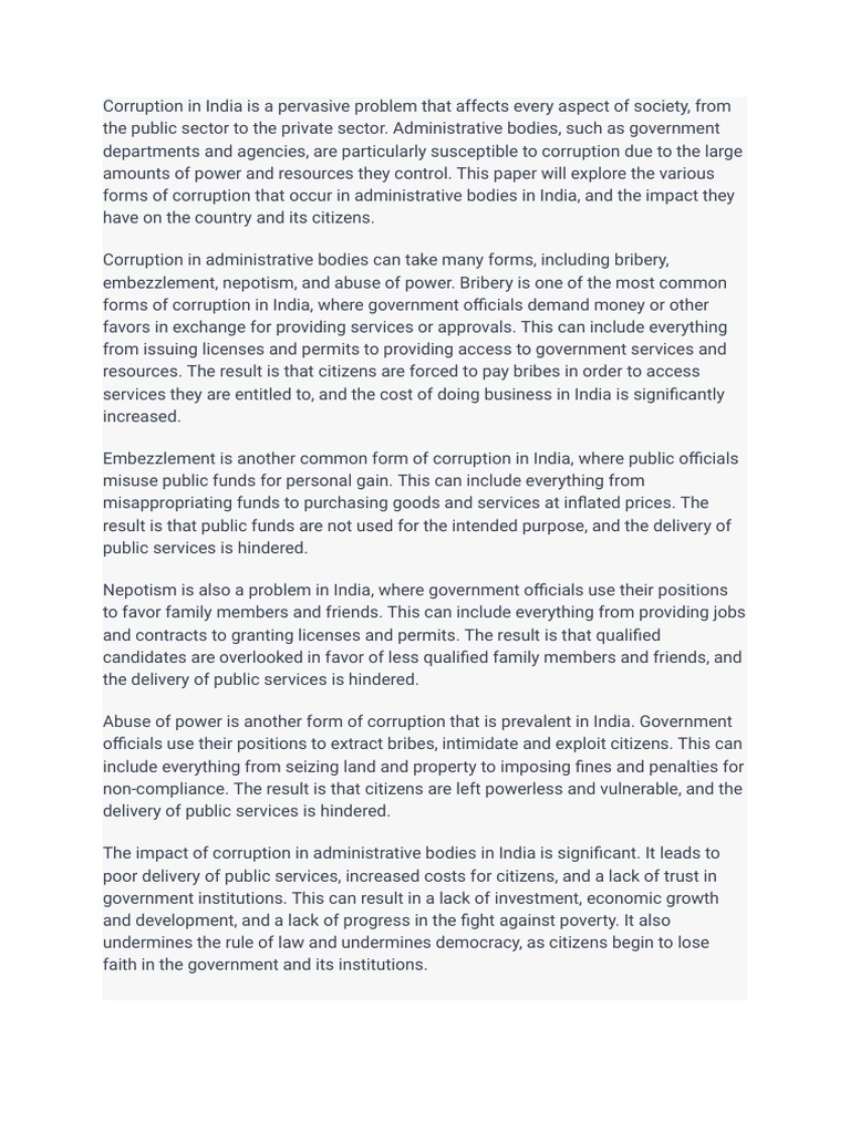 Research Paper On Corruptionin India | PDF | Corruption | Bribery