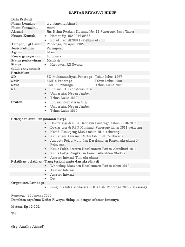 Format Daftar Riwayat Hidup Casur | PDF