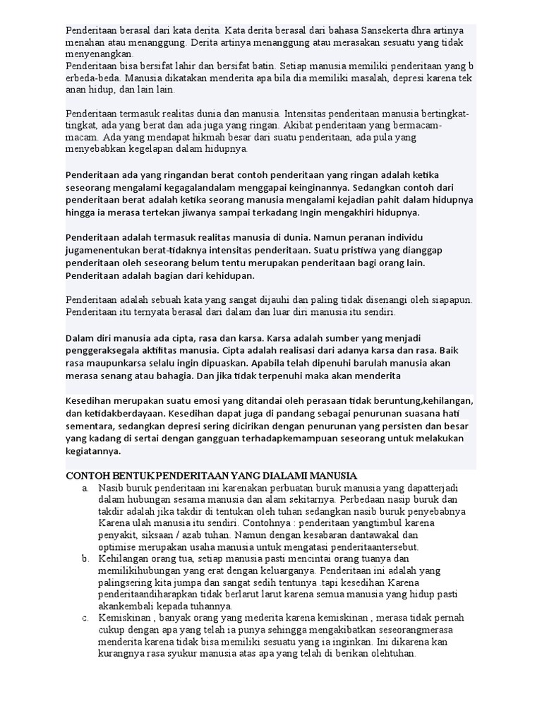 Penderitaan Dan Kesedihan+contoh | PDF