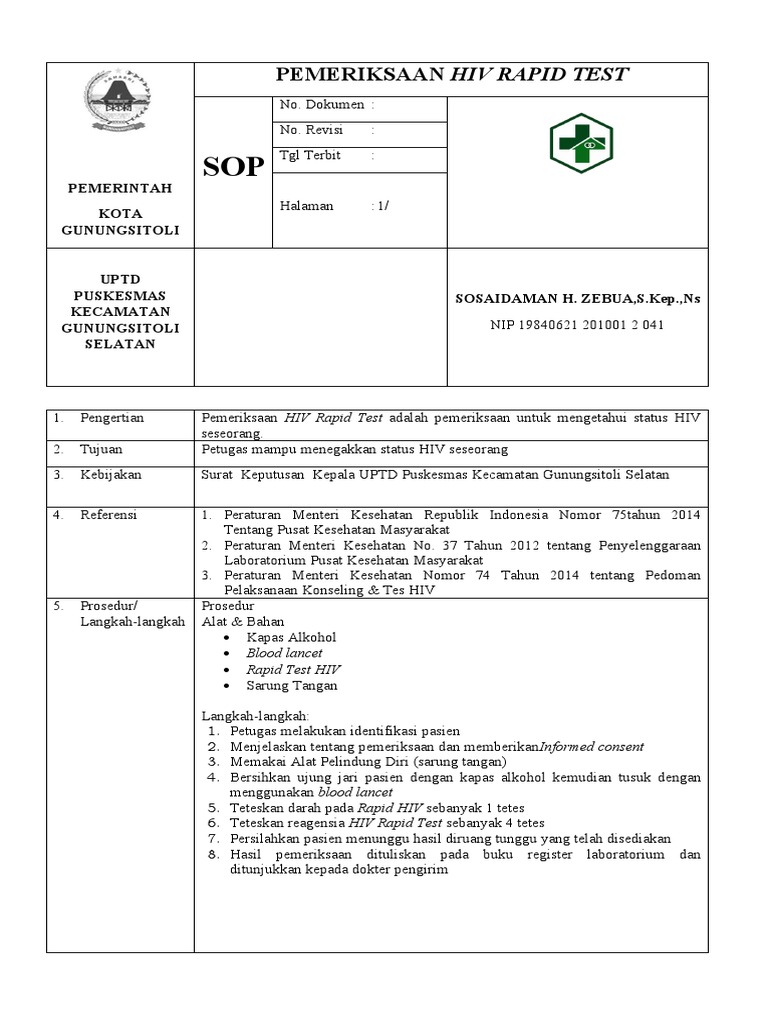 Sop Hiv Repid Test | PDF