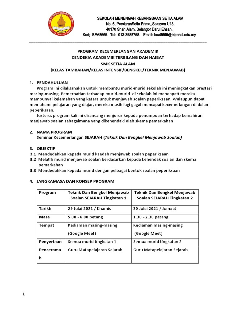 Kertas Kerja Program Kecemerlangan Akademik Sejarah | PDF | Karier ... Kertas Kerja Program Kecemerlangan Akademik Sejarah | PDF | Karier ...