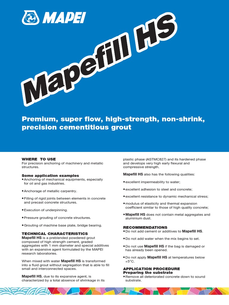 Mapefill-Hs - Technical Data Sheet | PDF | Concrete | Water