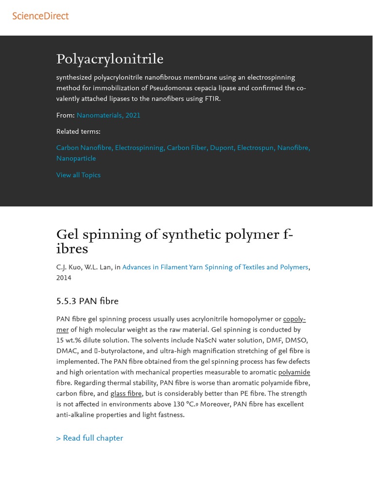 Polyacrylonitrile: Gel Spinning of Synthetic Polymer F-Ibres | PDF