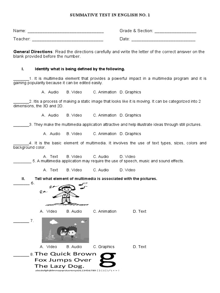 Summative Test in English No | PDF | Multimedia | Graphics